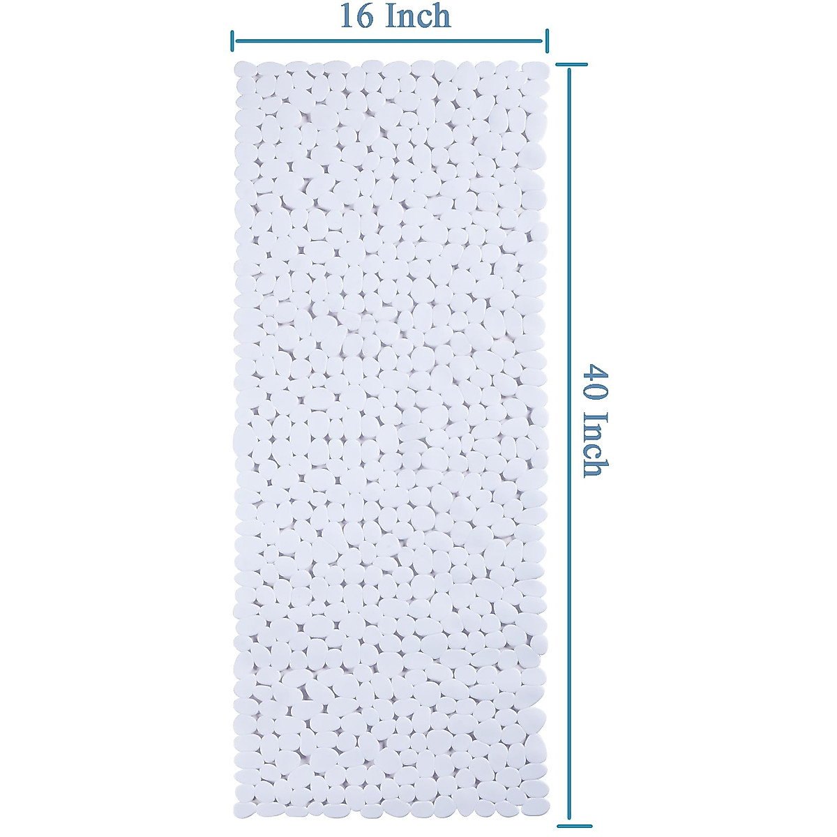 Webos Bath Shower Mat Non Slip: Extra Large Pebble Bathtub mat for Kids, Elderly, Anti Slip Shower Matt with Drain Holes Suction Cups Tub Mat - 16 X 40 Inch White