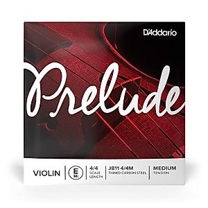 D'Addario Prelude Violin Single E String, 4/4 Scale, Medium Tension - J811 4/4M - Solid Steel Core, Warm Tone, Economical and Durable – Educator’s Choice for Student Strings
