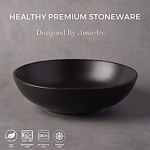 AmorArc 8.75‘’ Large Pasta Bowls, 42 ounce Deep Stoneware Bowls Set of 4 for Kitchen, Wide Bowls for Pasta/Salad/Fruit/Oatmeal/Soup, Microwave&Dishwasher Safe-Matte Black