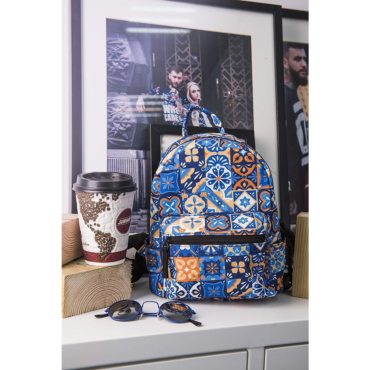 Ladyzone Cute Mini Backpack Daypack 10 Inch Pack for Girls Boys and Adult (Tiles Blue)