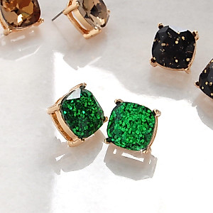 Large Stud Earrings for Women - Big Stud Earrings for Women, Square Emerald Green Earrings For Women, Simulated Green Emerald Earrings for Women, Green Stud Earrings for Women, Green Stone Earrings