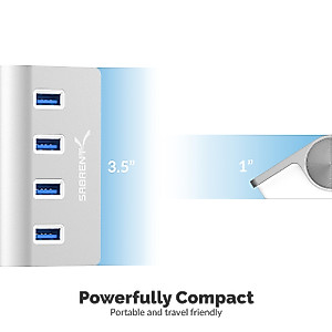 SABRENT Premium 4 Port Aluminum USB 3.0 Hub with 5V 4A 100V-240V to DC Power Adapter