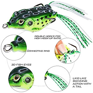 G.S YOZOH Bass Fishing Lures Topwater Frog Lures Soft Swimbait Baits with Weedless Hooks and Tackle Box, 4-Pack, for Trout, Snakehead and Salmon Fishing