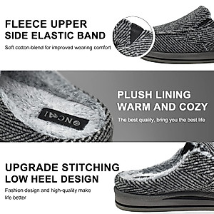 ONCAI Slipper for Men with Arch Support,Cotton-Blend Memory Foam House Slippers for Men Warm Strips Fluff Plush Wool-like Clogs with Rubber Sole Grey Size 10