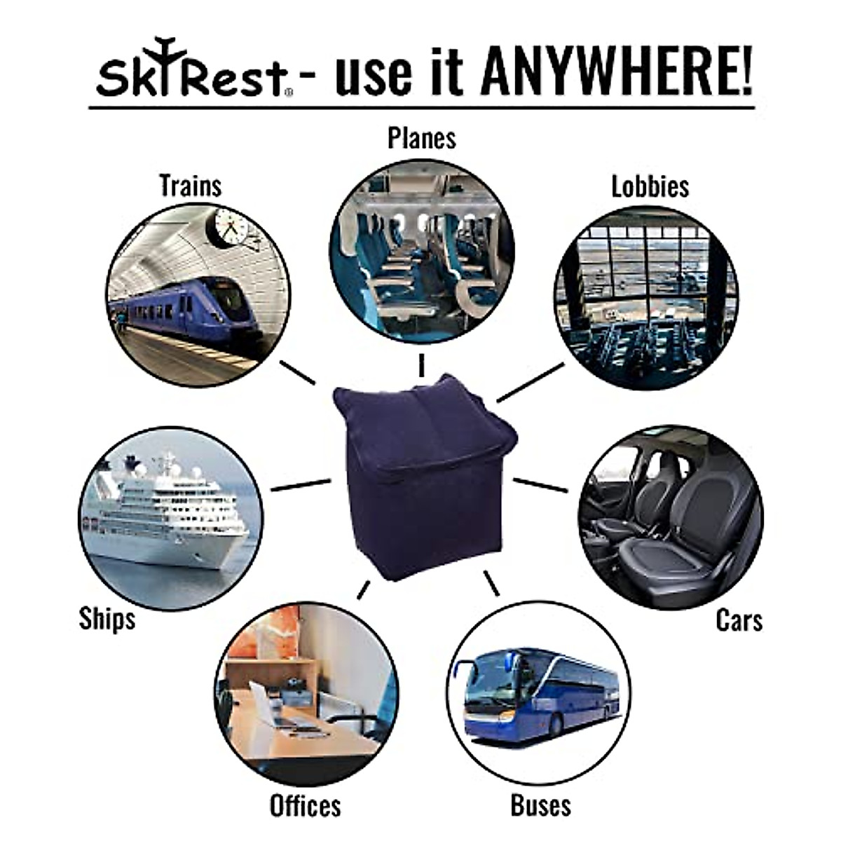 SkyRest® Inflatable Head Neck Rest Travel Pillow - Portable Patented Design Napping Pillows for Airplanes Buses Cars Office Trains Outdoor Camping - Gift for Men Women