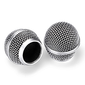 Facmogu 4PCS Microphone Head Replace, Grille Mic Replacement Ball Head, Microphone Grille Ball with Inner Foam, Steel Mesh Microphone Grille Heads, Grille Ball Type Fits for SM58 SM58S BETA58 - Silver