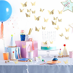 144 Pcs Gold Butterfly Wall Decor, Butterfly Cake Toppers 3D Butterfly Stickers 6 Styles and 3 Sizes, Removable Mural Stickers Decorative Butterflies Metallic Butterfly Decorations for Walls