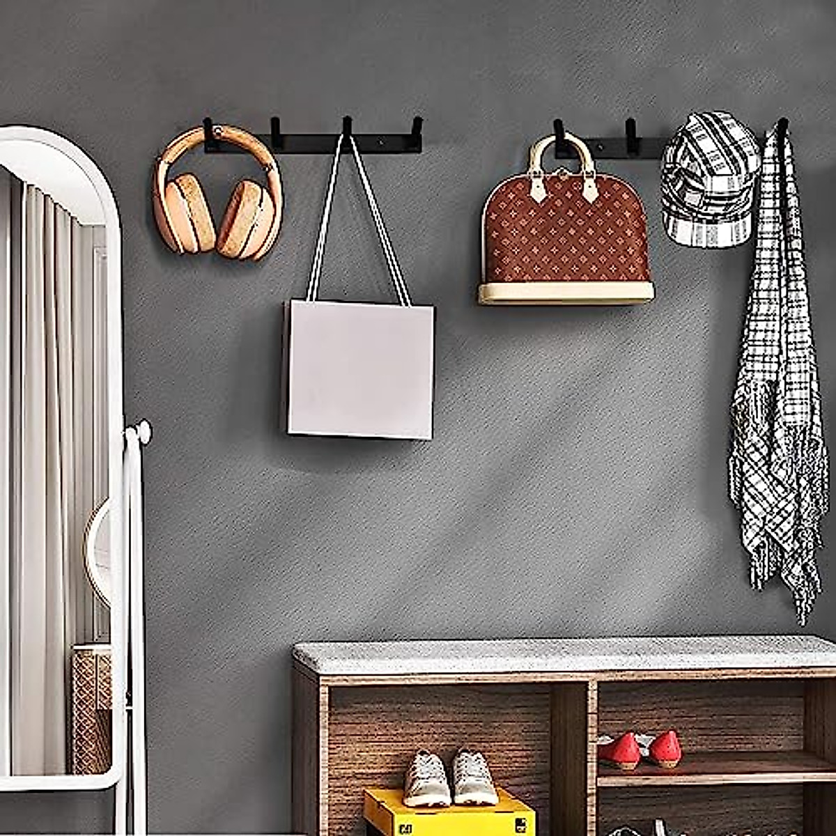 mtisdod Coat Rack Wall Mount Coat Hooks Wall Mounted Black Wall Hooks for Hanging Coat Hanger Wall Coat Rack with Hooks Towel Hooks for Bathrooms Space Saving Aluminum (2 Pack)
