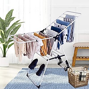 LDAILY Clothes Drying Rack, Laundry Clothes Storage, Portable Folding Dryer, Heavy Duty Clothes Hanger, Lightweight and Stable Clothes Dryer for Indoor and Outdoor Use