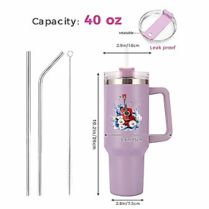 LB LEOBON 40 ounce insulated cup with handle, double-layer vacuum stainless steel material, equipped with straw, can keep warm or maintain cold drinks Daisy Guitar Fragrant taro purple