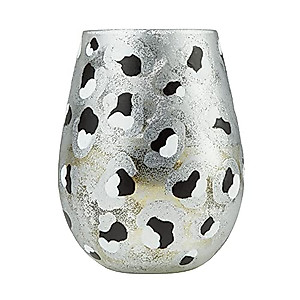Enesco Designs by Lolita Snow Leopard Hand-Painted Artisan Stemless Wine Glass, 20 Ounce, Multicolor