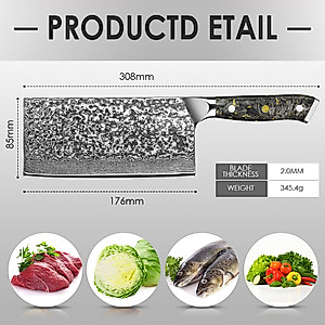 KEENZO Damascus Meat cleaver knife 7 inch, Professional kitchen knife, sharp Chinese chef knife. Hand forged high-carbon stainless steel butcher knife. Ergonomic Full-Tang handle with gift box ﻿