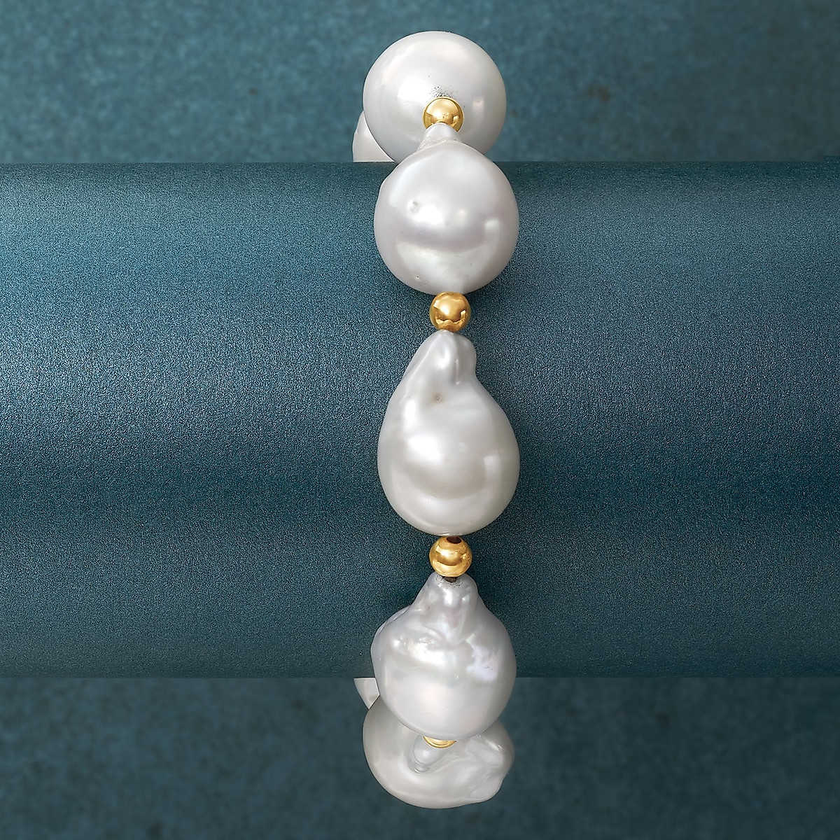 Ross-Simons 13-14mm Cultured Baroque Pearl Stretch Bracelet With 14kt Yellow Gold. 7 inches