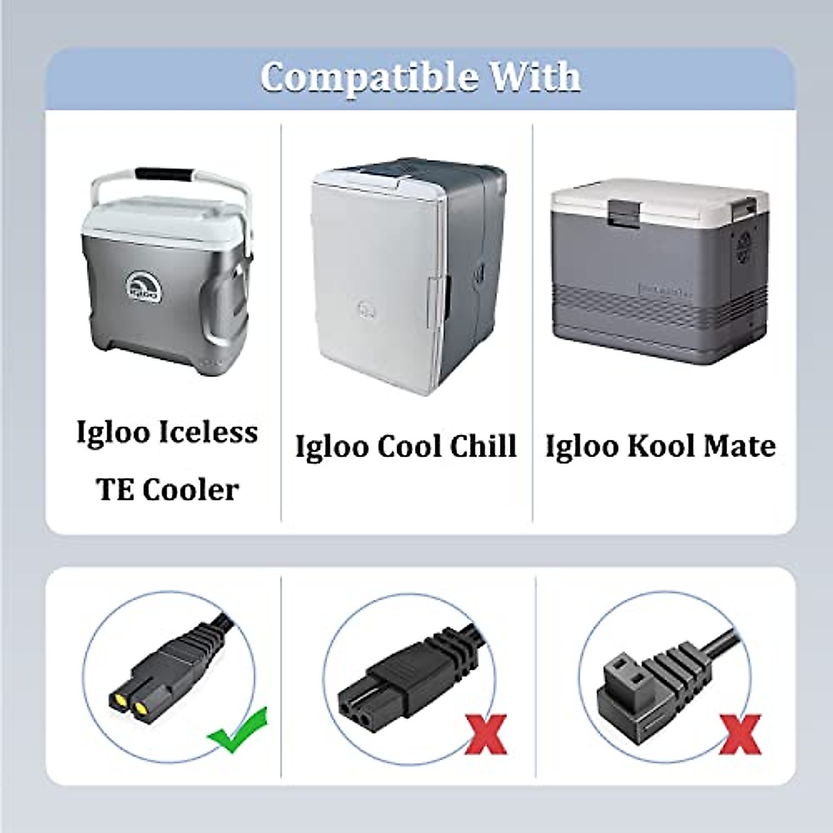 12V Car DC Power Cord for Igloo Cool Chill, Igloo Kool Mate, Igloo Iceless TE Thermoelectric Cooler Replacement Igloo 12-Volt DC Power Cord 25121 (10FT)