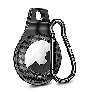 WSKEN for Airtag Case with Keychain 2021,[Anti -Lost] Metal Carbon Fiber Protective Premium Cover Portable Protector Ring Holder for Apple Airtags Accessories- Black