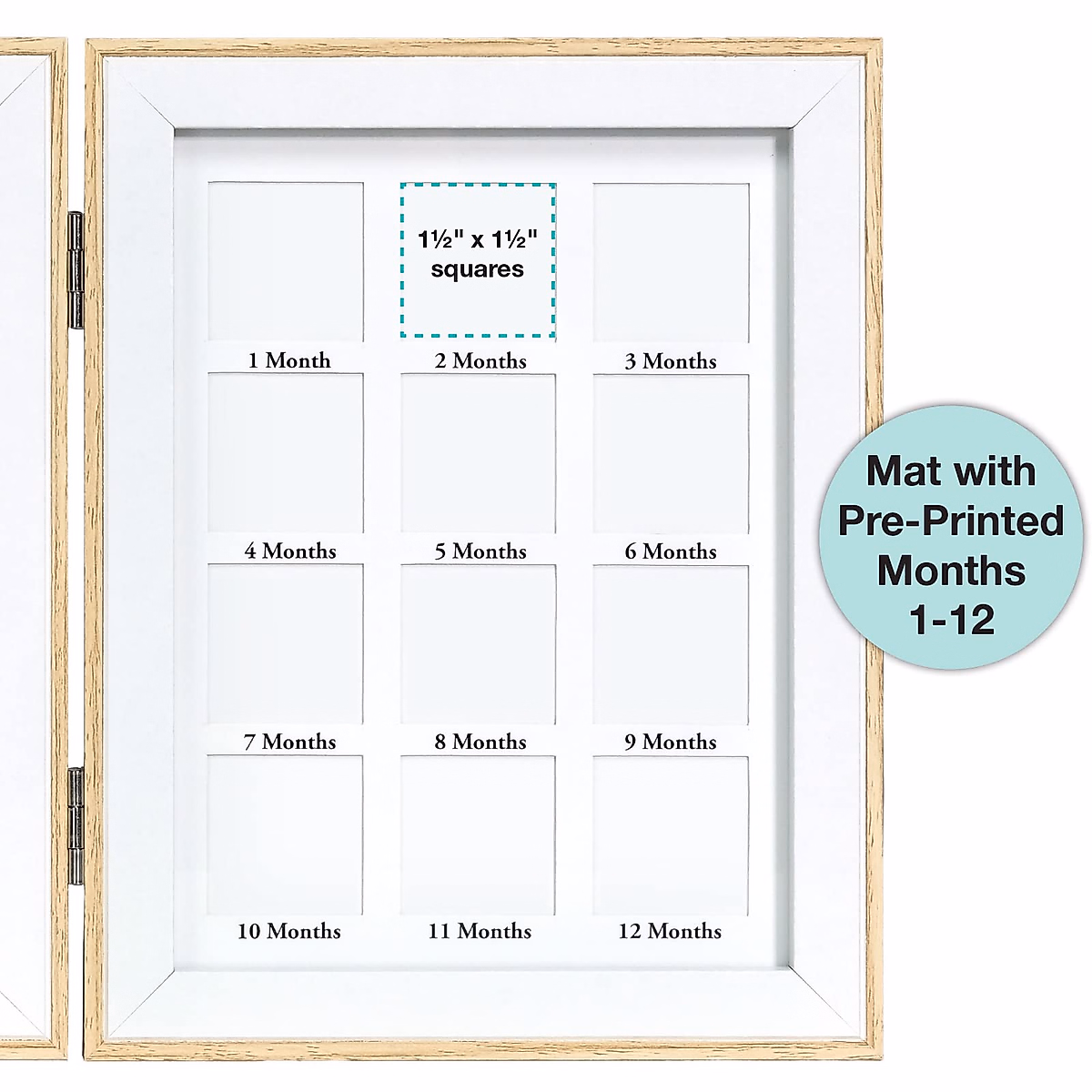 EXCELLO GLOBAL PRODUCTS Baby’s First Year Folding Picture Frame, Natural Wood Finish, Holds 1 4x6 Baby Photo, 12 Monthly Photos