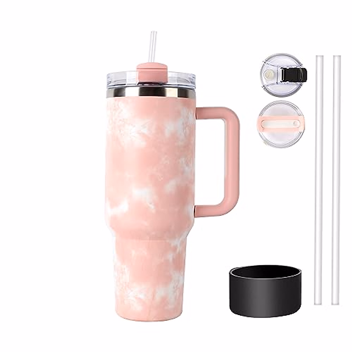 DREAMING MY DREAM 40oz Tumbler with Handle, H2.0 Tumbler Reusable Vacuum, Insulated Tumbler With Lid and Straws, Insulated Cup, Leak Resistant Lid (Tie Dye Pink)