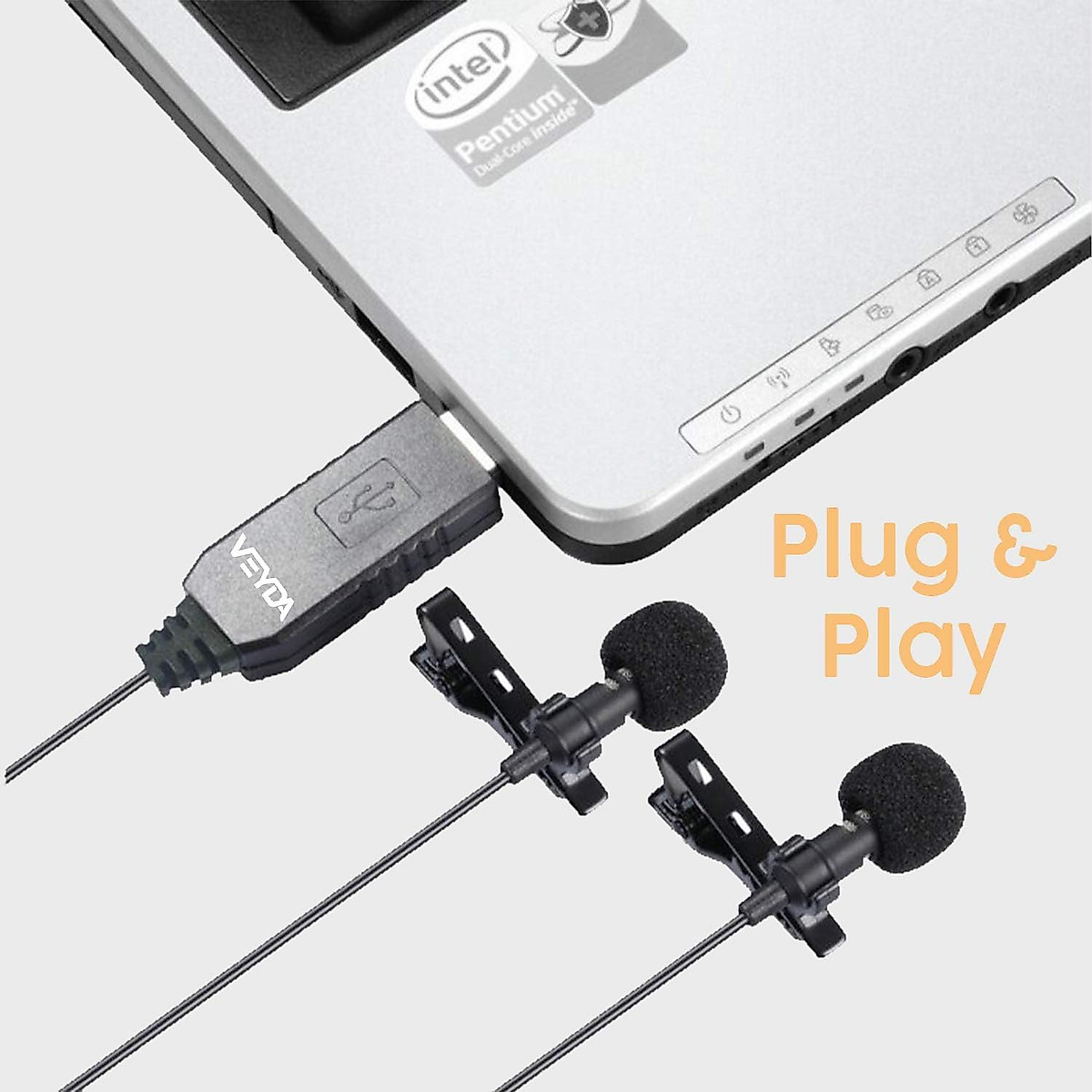 Cam Caddie VEYDA Dual USB Lav Mic - VD-LU2 Lavalier Lapel Clip-on Omnidirectional Condenser Microphone