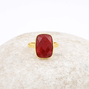 Ruby 10x14mm Cushion Gemstone Gold Plated 925 Sterling Silver Ring, Handmade Jewelry For Women, Gifts For Her (Rose Gold Plated, 9.5 US)