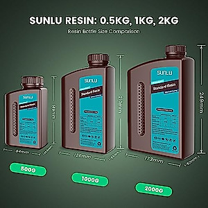 SUNLU 3D Printer Resin, 1kg Fast Curing Standard 3D Resin for LCD DLP SLA Resin 3D Printers, 395-405nm UV Light Curing 3D Printing Liquid Photopolymer Resin, Low Shrinkage, High Precision, 1000g, Grey