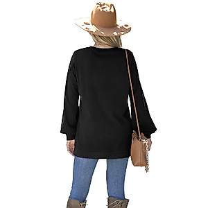 WIHOLL Womens Tops Dressy Casual Long Sleeve Black Crewneck Sweatshirt Lightweight XL