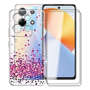 KJYFOANI for Infinix Note 30 Case with 2 x Tempered Glass Screen Protector, Transparent Shockproof Solf Silicone Protection Case for Infinix Note 30, Case for Women Men, (6.78") - Pink Love