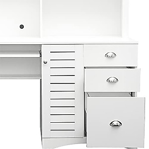 PRODCA Home Office Computer Desk with Hutch, Antiqued White Finish