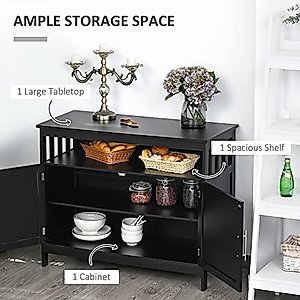 HOMCOM Sideboard Buffet Cabinet, Modern Kitchen Cabinet, Coffee Bar Cabinet with 2-Level Shelf and Open Compartment, Black
