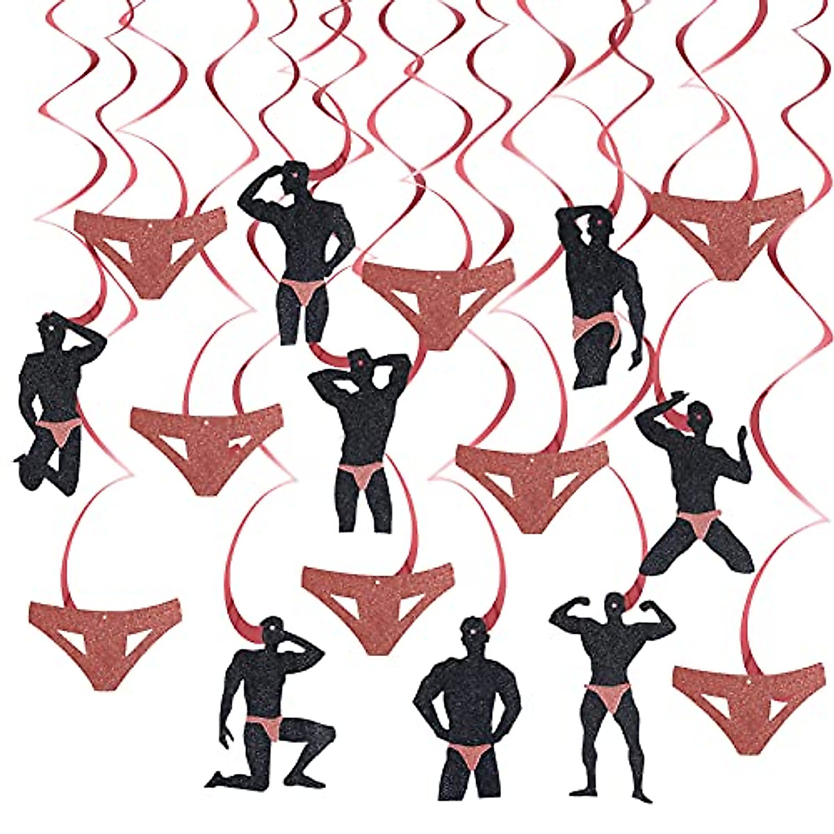 Bachelorette Party Decorations Supplies, Rose Gold Funny Male Hanging Swirls Party Supplies, Bachelorette Bridal Shower Hen Party Decor(16PCS )