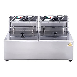 VEVOR Commercial Electric Deep Fryer, 24L Large Capacity Electric Countertop Fryer w/Dual Removable Basket, 3000W Stainless Steel Dual Deep Fryer for Kitchen, Restaurant and Commercial Use, Silver