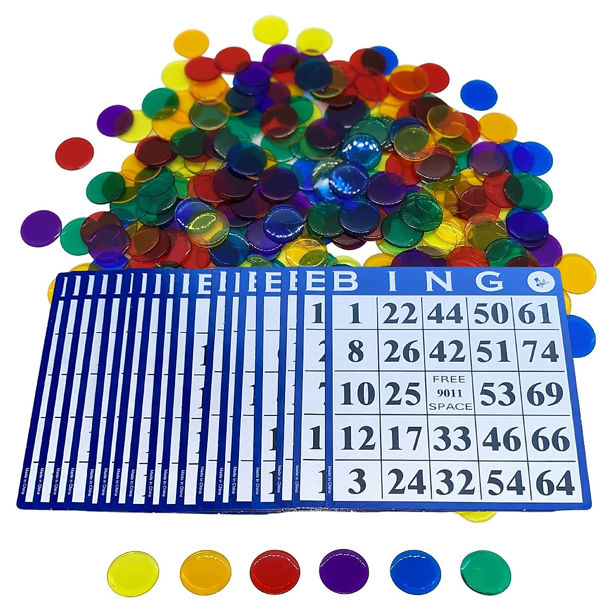 MR CHIPS Bingo Game with Bingo Cards and Chips - 18 Bingo Cards, 300 Bingo Chips and Bingo Calling Cards - Fun Bingo Games for Family, Reusable Bingo Cards, Bingo Game for Kids