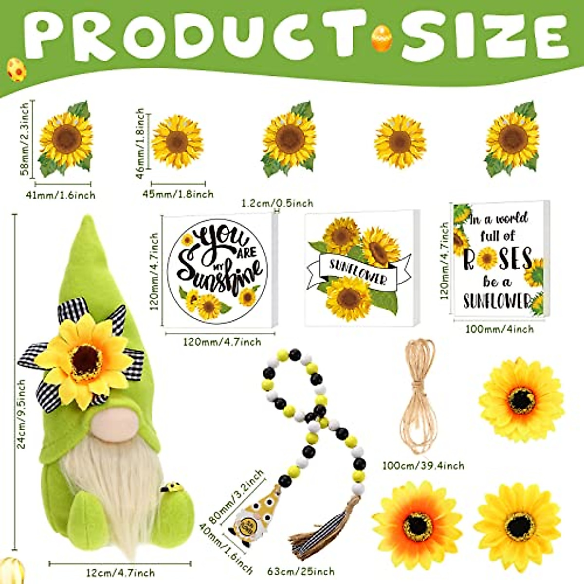 Yookeer 13 Pieces Sunflower Tiered Tray Decor Sunflower Wooden Kitchen Signs Sunflower Gnome Flags Faux Flower Beaded Garland Decor Set My Sunshine Farmhouse Decor for Spring Summer Fall Rustic Decor