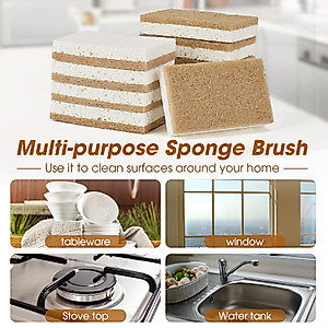 GREENTH PRO 10 Pack Nature Dish Sponge - Natural Kitchen Sponge - Coconut Fiber and Wood Cellulose Scrubber Sponge