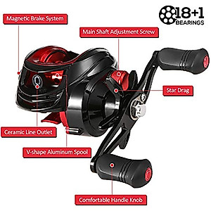 Baitcasting Reel,HUIOP Baitcasting Reel 18+1BB Ball Bearings Baitcasting Fishing Reel High Speed 7.2: 1 Gear Ratio Magnetic Brake System Baitcaster Reel