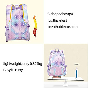 Girls boys Backpack Kindergarten Elementary Middle School Large Size Printing Waterproof Back to School Travel Bag35L (fairy tale mermaid)