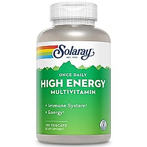 SOLARAY Once Daily High Energy Multivitamin, Iron Free, Timed Release Energy Support, Whole Food and Herb Base Ingredients, Men’s and Women’s Multi Vitamin, 120 Servings, 120 VegCaps