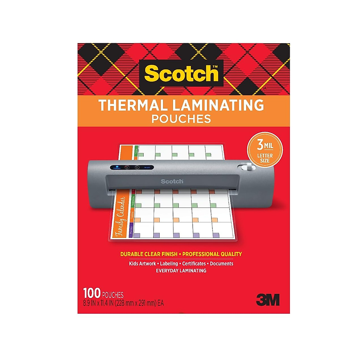 Scotch Thermal Laminating Pouches, 100 Pack Laminating Sheets, 3 Mil, 8.9 x 11.4 Inches, Education Supplies & Craft Supplies, For Use With Thermal Laminators, Letter Size Sheets (TP3854-100)