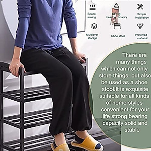 Metal Shoe Rack,Shoe Rack for Entryway, 5-Tier Shoe Rack Organizer,Free Standing Shoe Racks with Shoe Changing Stool, Black Shoe Shelf Organizer for Entryway Garage Bedroom …