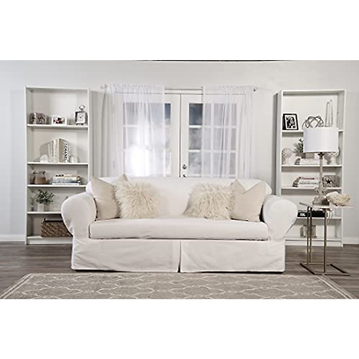 Classic Slipcovers WDEN2PC10WHT Sofa slipcover, 2 Piece, Separate Cushion Cover, Pure White
