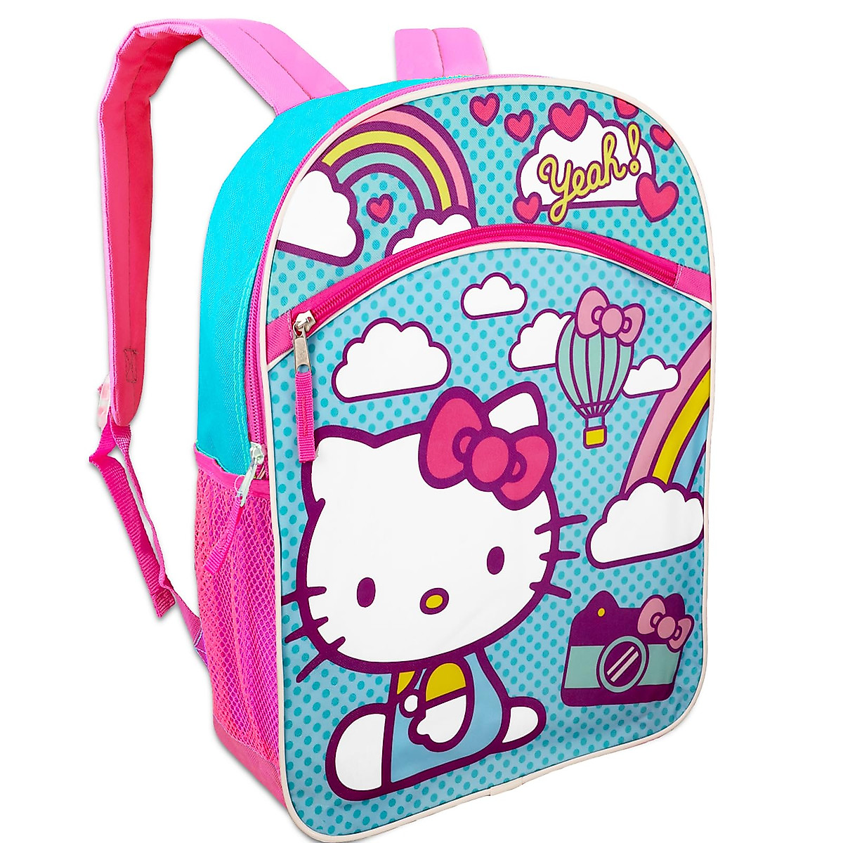 Hello Kitty Backpack for Girls - Bundle with 16” Hello Kitty School Backpack with Front Pocket, Hello Kitty Stickers, More | Hello Kitty Backpack for School
