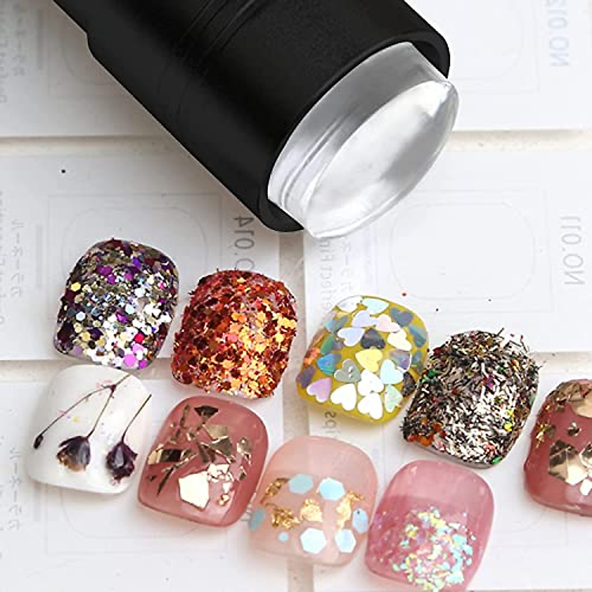 DOUITH Mini UV LED Nail Lamp for Gel Nails with 12 LED, Portable Gel LED UV Nail Lamp with Silicone Nail Stamper, Battery-Powered Gel Cure Lamp Stainless Steel Manicure Tool