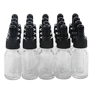 Kesell Glass Bottles for Essential Oils - 10ml Refillable Empty Transparent/Clear Bottle with Glass Dropper and Black Cap, Pack of 20