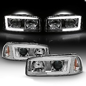 HH Building 2pcs Headlight Front Left Right Driver Passenger Side Clear Lens Chrome Housing LED Tube Projector Headlights 5_444-CDE00V2-LB-C A7799C0B3999C0B3903C_1999_2000_2001_2002_A18 GM2801186