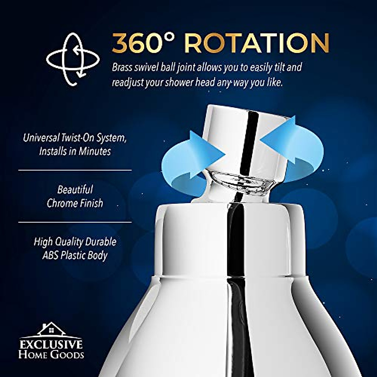 High Pressure Shower Head - Chrome - Powerful Deluxe Bathroom Showerhead with Strong Spray Stream and Small Silicone Nozzles - Universal Fit Works with High and Low Water Flow Showers-2.5 GPM