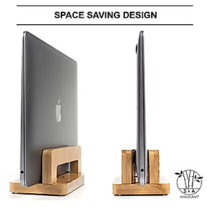 S&A WOODCRAFT Bamboo Vertical Laptop Stand, Adjustable Wooden Laptop Holder, Non-Slip Laptop Dock Compatible with Apple MacBook, Microsoft Surface, Gaming Laptops, IPad, Tablets