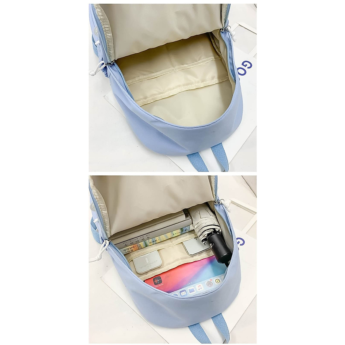 JHTPSLR Preppy Backpack Y2K Aesthetic Backpack Lambswool Stars Patchwork Backpack Cute Kawaii Stars Backpack Supplies Casual Daypack (Black)