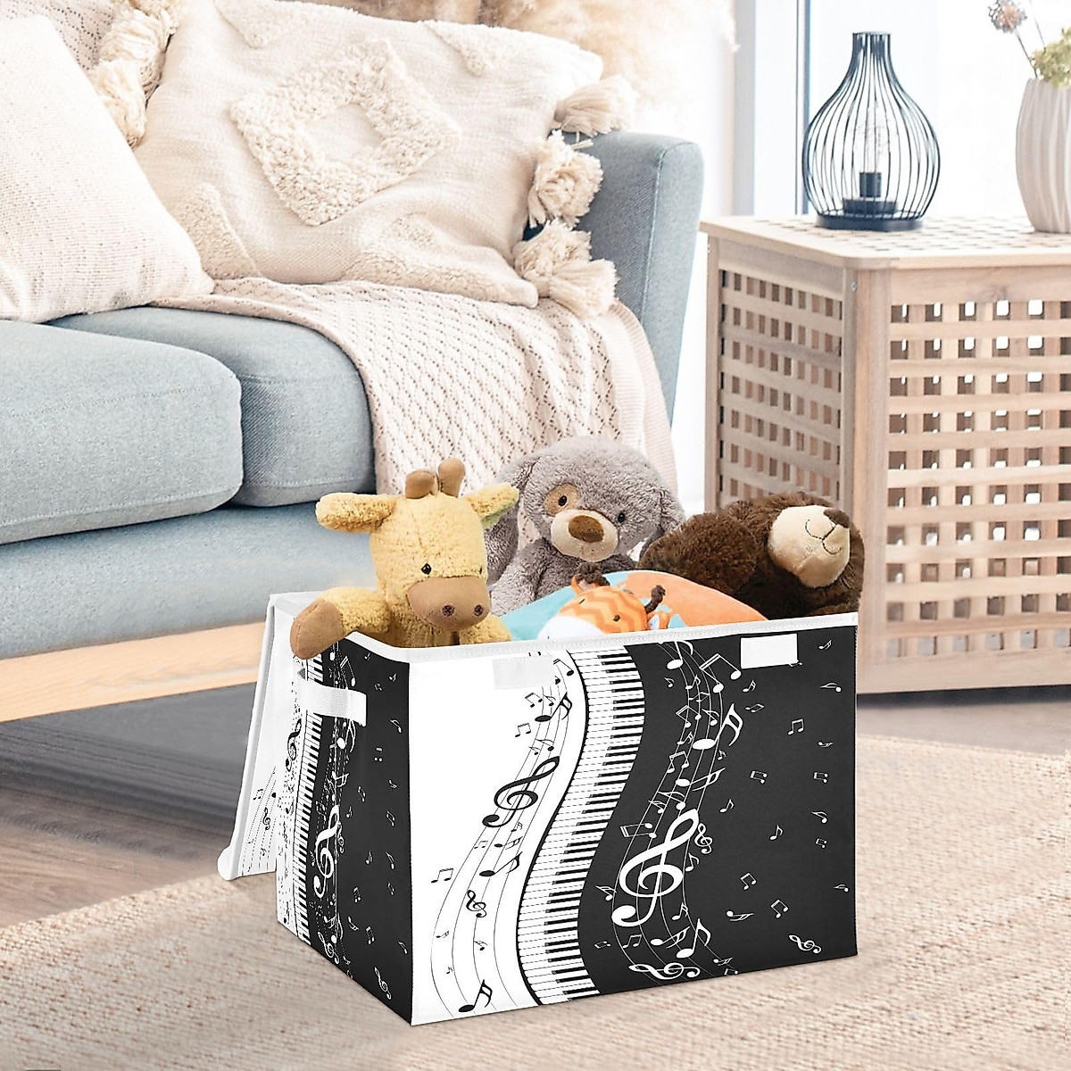 DIGTIA Piano Music Note Storage Bins with Lids Large Storage Basket with Handles Foldable Fabric Storage Box Organizer for Clothes Toys Closet Cabinet Home Office Bedroom
