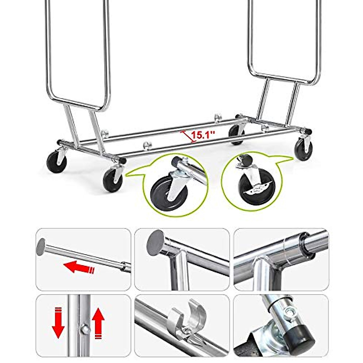 Yaheetech Commercial Clothing Garment Rack, Heavy Duty Double Rail Clothes Rack, Rolling Collapsible Rack Hanger Holder, Extendable Clothes Hanging Rack, Silver