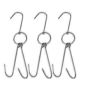 Setaria Viridis 3 PCS Double Meat Hooks Roast Duck Bacon Hams Shop Hook BBQ Grill Drying Hanger Cooking Tools Accessories for Peking Duck (Silver)