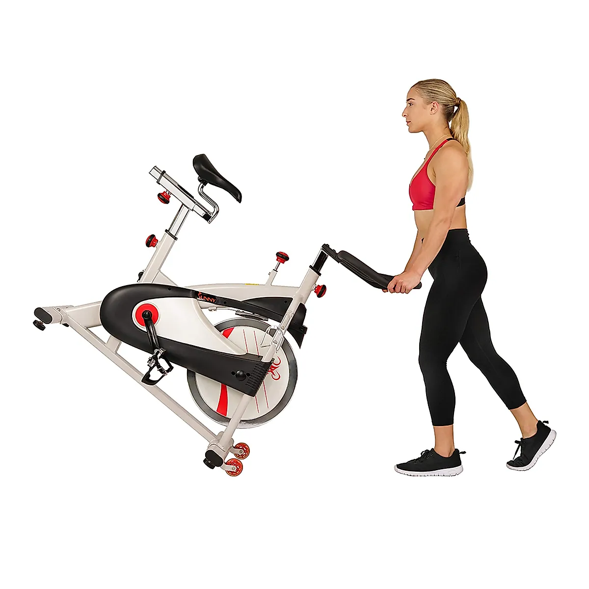 Sunny Health & Fitness Indoor Cycling Exercise Bike with SPD pedals - SF-B1509, White, 47 L x 20 W x 47 5 H